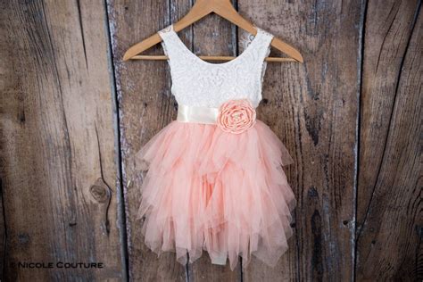 White Lace Flower Girl Dress Blush Pink Tulle Summer Dress Tulle