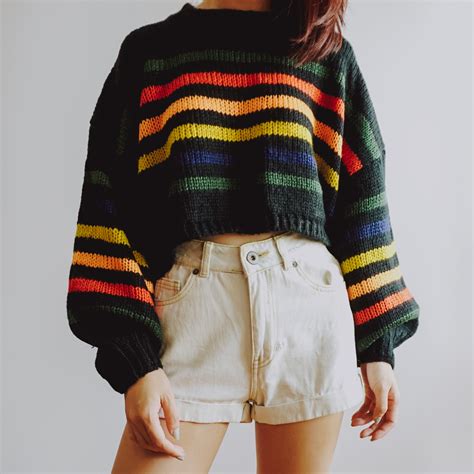 Rainbow Stripe Crop Sweater 2 Colors · Megoosta Fashion · Free