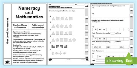 First Level Numeracy And Mathematics Assessment Patterns And