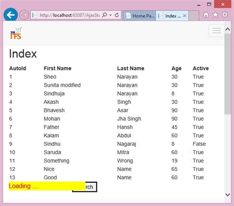 search database using ajax in asp mvc tech funda
