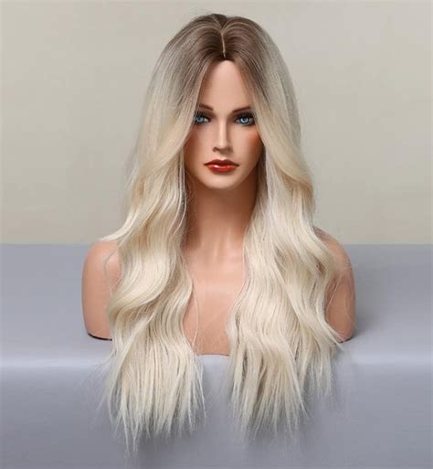 Kendall Jenner Wig Long White Wavy Middle Parted Wig Kendall Jenner