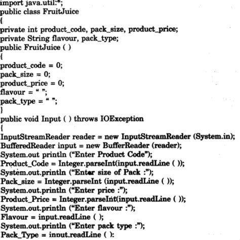define a class named fruit juice with the following description