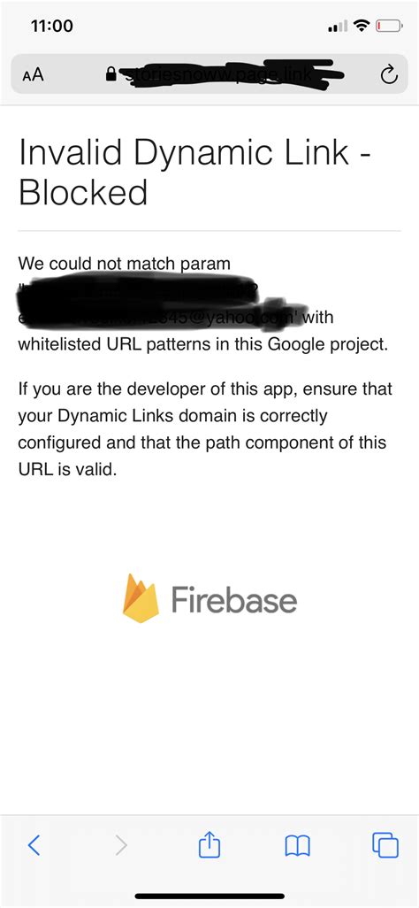 ios firebase dynamic link invalid and blocked stack overflow