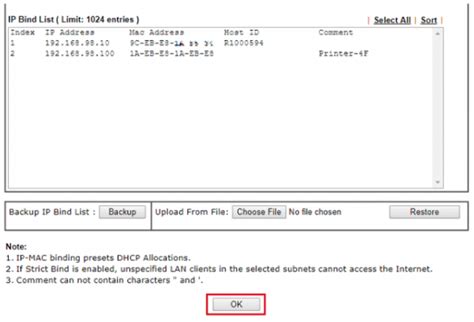 how to configure bind ip to mac in drayos routers draytek faq