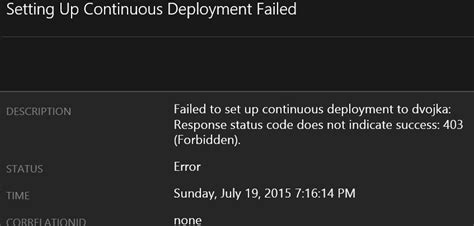azure continuous deployment always fails stack overflow