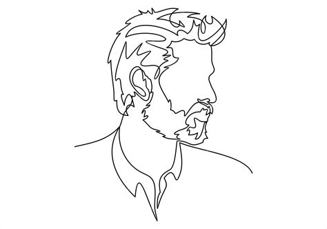 Dessin Au Trait Continu Dun Portrait Dhomme Coiffure Style Masculin