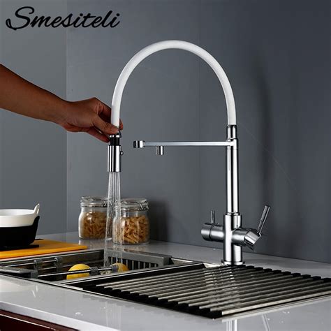 Smesiteli Kitchen Tri Flow Faucet Brass Chrome Swivel With Sprayer Hose