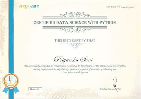 data science with python experience certificate