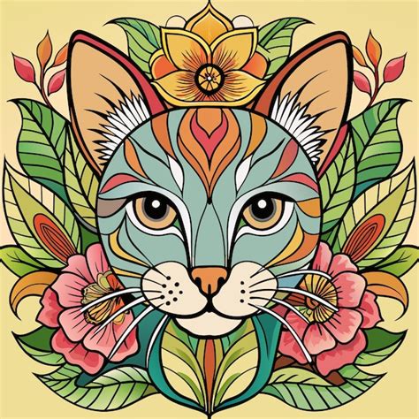 Un Gato Con Un Patrón Floral Y Una Cabeza De Gato Con Un Modelo Floral