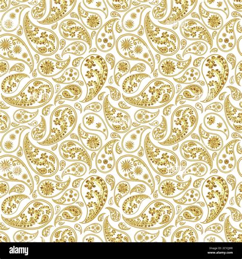 Paisley Gold Seamless Pattern Hand Drawn Golden Traditional Asian