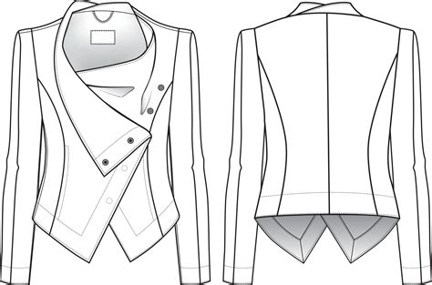 Fashion Leather Jacket Technical Illustration Editable Flat Sketch