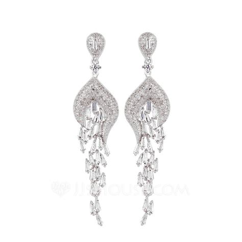 Sparking Zircon Platinum Plated Ladies Earrings 011057456 Wedding