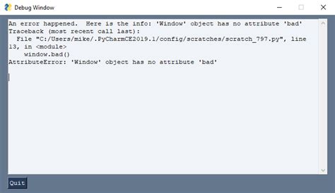 how can pysimplegui give a popup message if the script has crashed