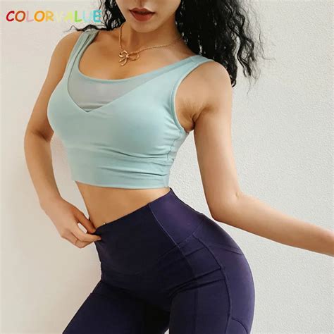 Colorvalue Sexy Mesh Patchwork Workout Gym Bras Women Padded Push Up