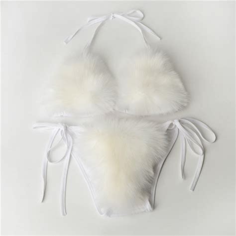 Fur Bikini Set Detachable Fluffy Swimwear For Women
