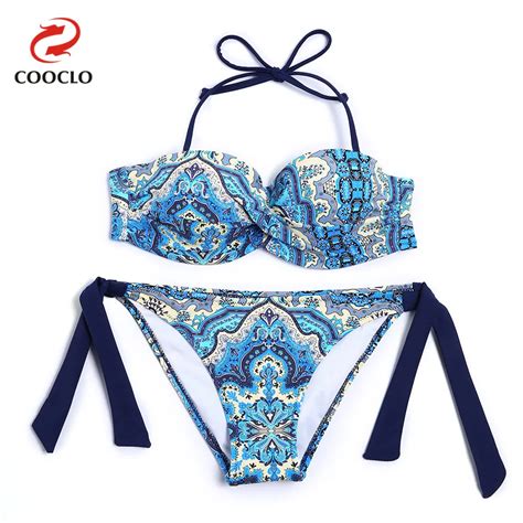 Cooclo Bandeau Top Print Bikini Set 2019 Swimsuit Women Swimwear