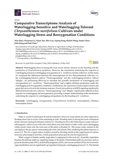 Pdf Comparative Transcriptome Analysis Of Waterlogging Sensitive And