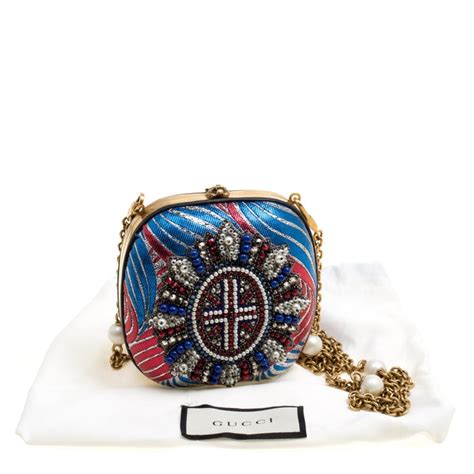 Gucci Multicolor Metallic Brocade Broadway Faux Pearl Embellished