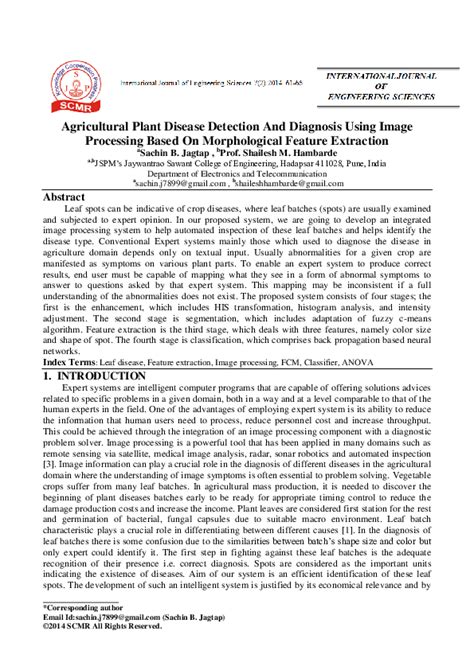 Pdf Agricultural Plant Disease Detection And Diagnosis Using Image