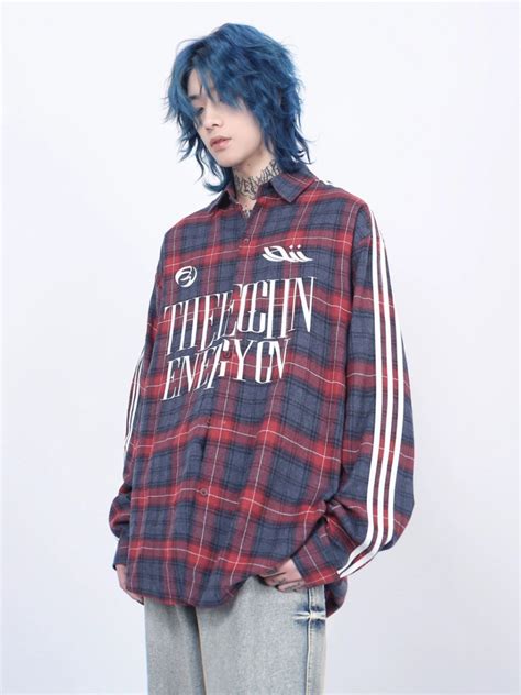 Letter Print Plaid Long Sleeve Shirt Wn4662 Wonder Noah