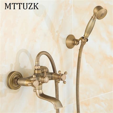 Mttuzk Antique Brass Rainfall Shower Set Hot And Cold Mixer Tap Wall