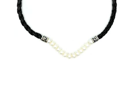 Freshwater Pearl Black Leather Braid Necklace With Sterling Silver