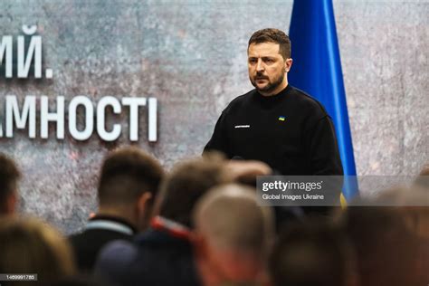 President Of Ukraine Volodymyr Zelensky Speaks To The Media During A