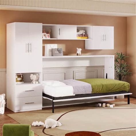 Harper And Bright Designs White Wood Frame Twin Size Murphy Bed Wall Bed