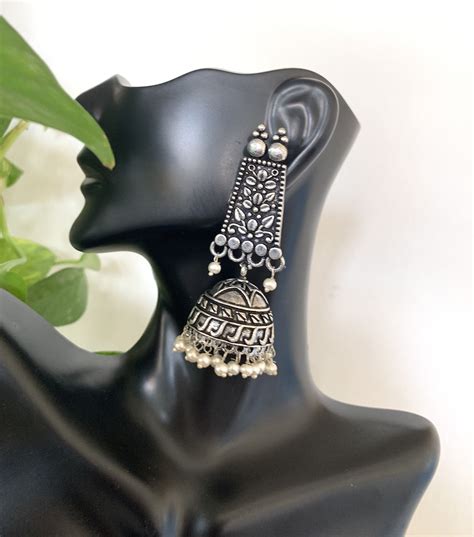 Indian Jewelry Oxidized Silver Women Hanging Jhumka Jhumki Etsy