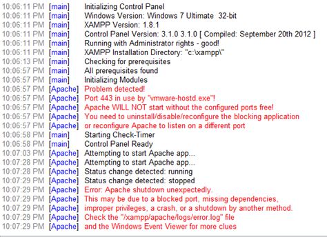 imperial hacking xampp error problem detected port 443 in use by