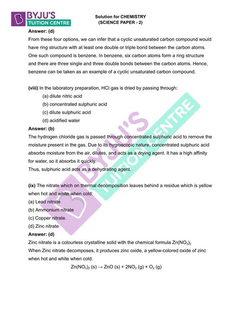 Icse Class 10 Chemistry Question Paper Solution 2023 Pdf Download