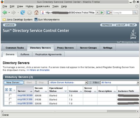 directory service control center interface oracle directory server