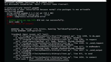 pygame error with pip install youtube