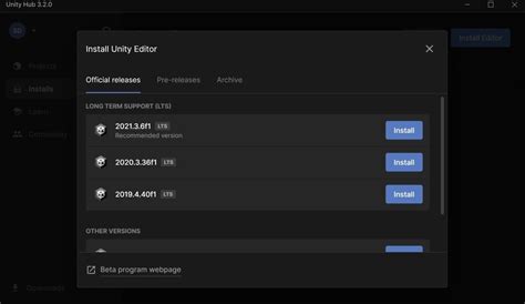 how to manage different versions of unity using unity hub