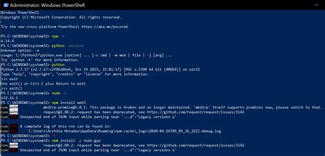 web3js just not able to install web3 through powershell