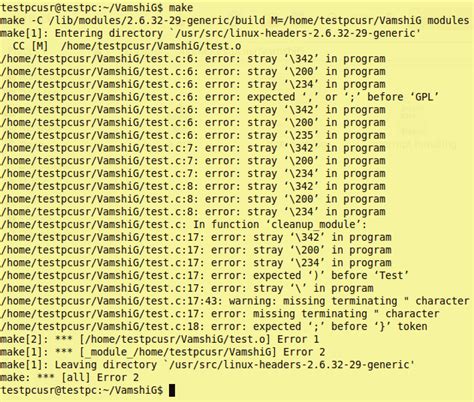 linux kernel programming compilation error stray ‘ 342 in program