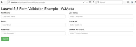 laravel 5 8 form validation tutorial with example w3adda
