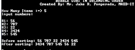bubble sort in descending order free source code