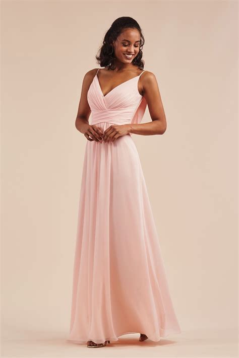 B213054 Poly Chiffon Long Bridesmaid Dress With V Neckline