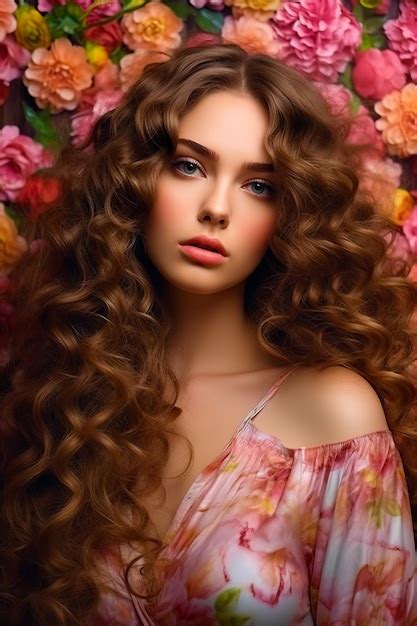 Premium Ai Image Woman With Long Brown Curly Hair Standing In Front