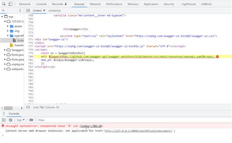 swagger not displayed unexpected token and at index 780 10