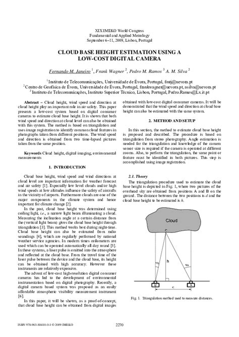 Pdf Cloud Base Height Estimation Using A Low Cost Digital Camera