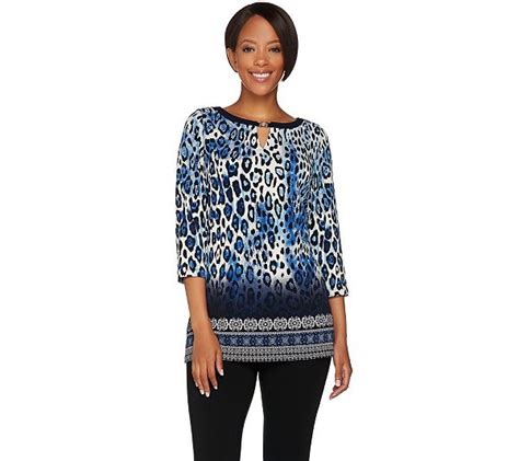 Susan Graver Printed Liquid Knit 3 4 Sleeve Tunic With Keyhole Trim
