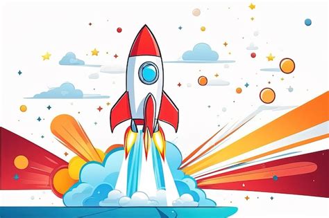 ロケット打ち上げのベクトル図ロケット打ち上げのベクトル図宇宙を飛んでいる漫画のロケット プレミアム写真