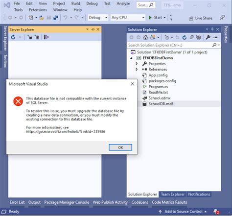 this database file is not compatible with the current