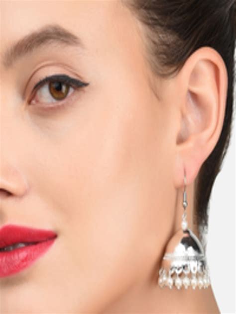 Buy Zaveri Pearls Silver Plated Oxidised Dome Shaped Jhumkas Earrings