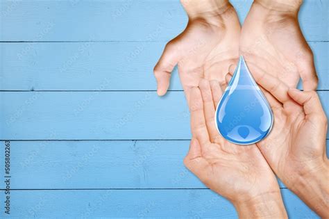 Two Hands Holding Water Drop World Water Day Concept Save Water Clean