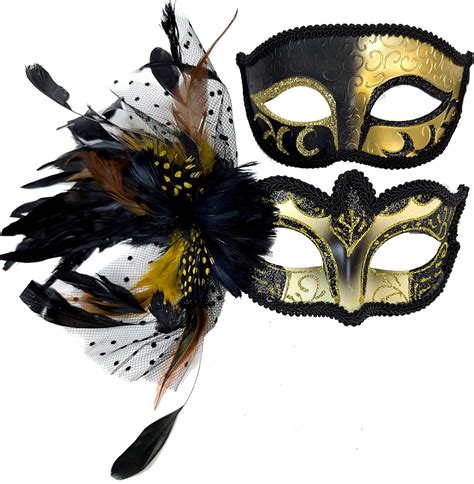 Masquerade Mask Set For Couples Women Men Venetian Feather