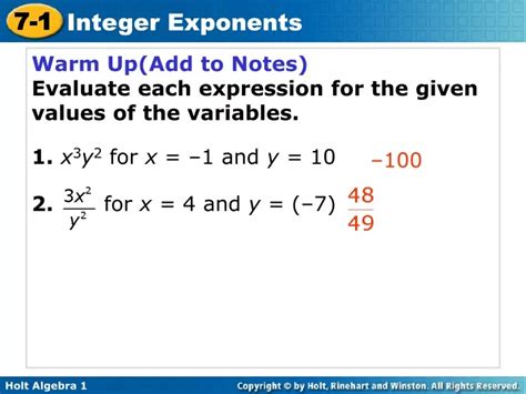 Ppt Warm Up Add To Notes Evaluate Each Expression For The Given