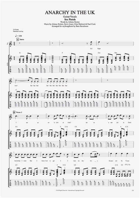 Anarchy In The U K By Sex Pistols Guitar And Vocals Guitar Pro Tab